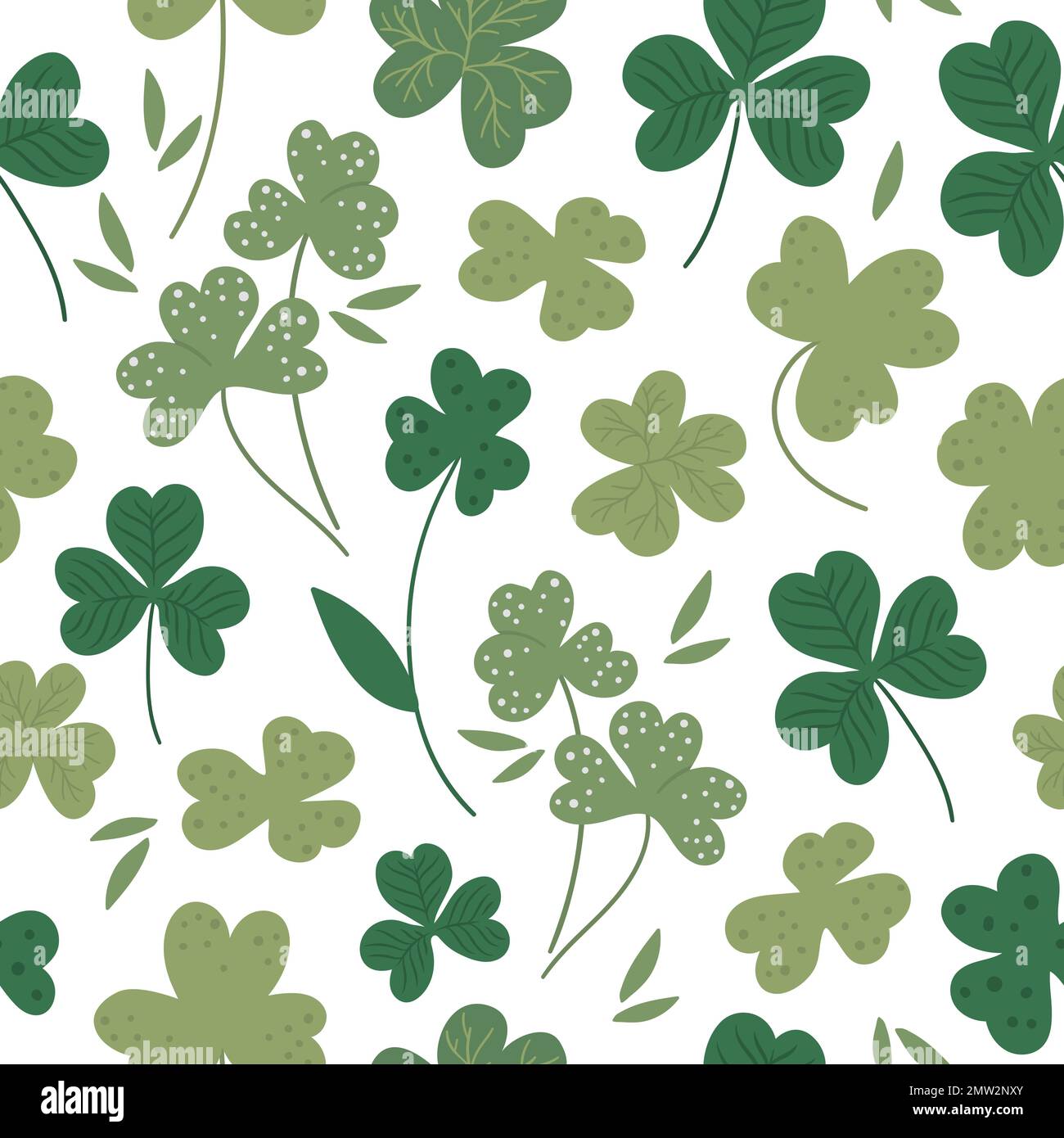Vector Seamless Pattern With Flat Shamrock Leaves Cute Spring