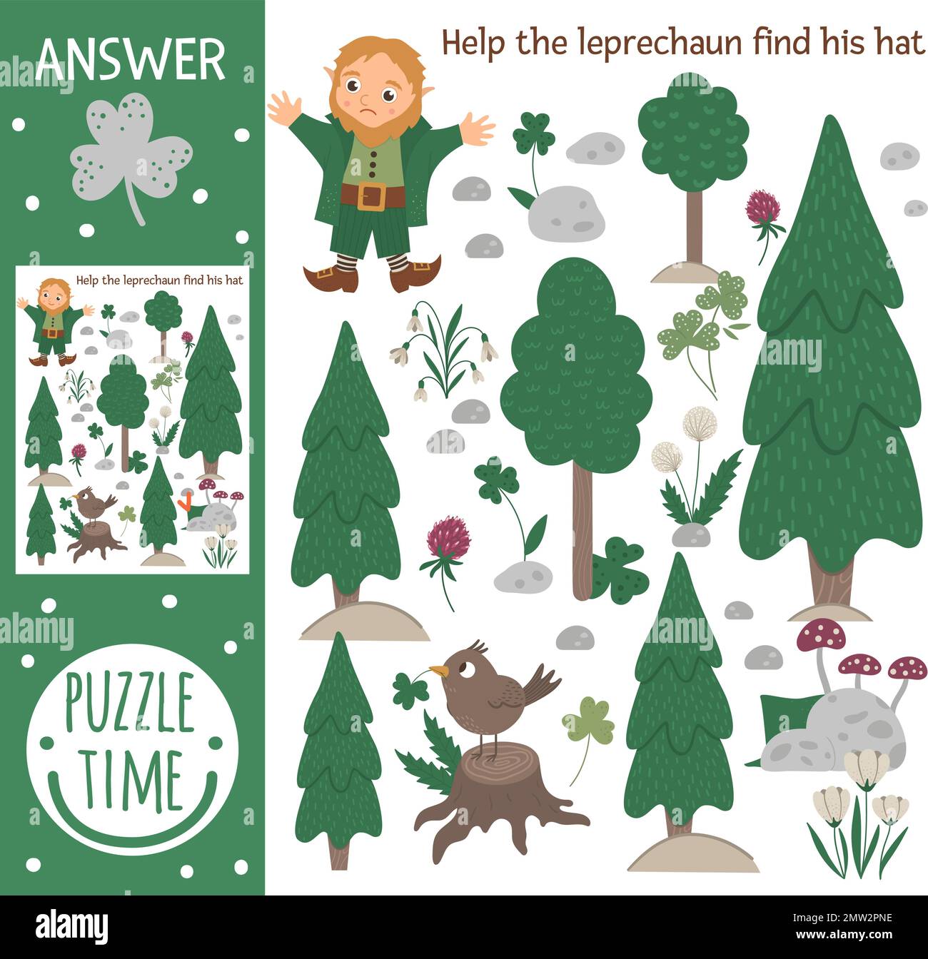 Saint Patrick’s Day searching game for children with leprechaun in ...