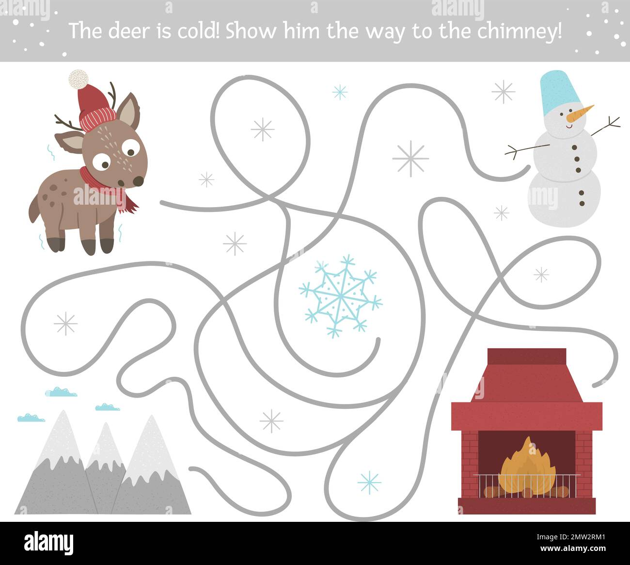 Winter maze for children. Preschool Christmas activity. New Year puzzle ...