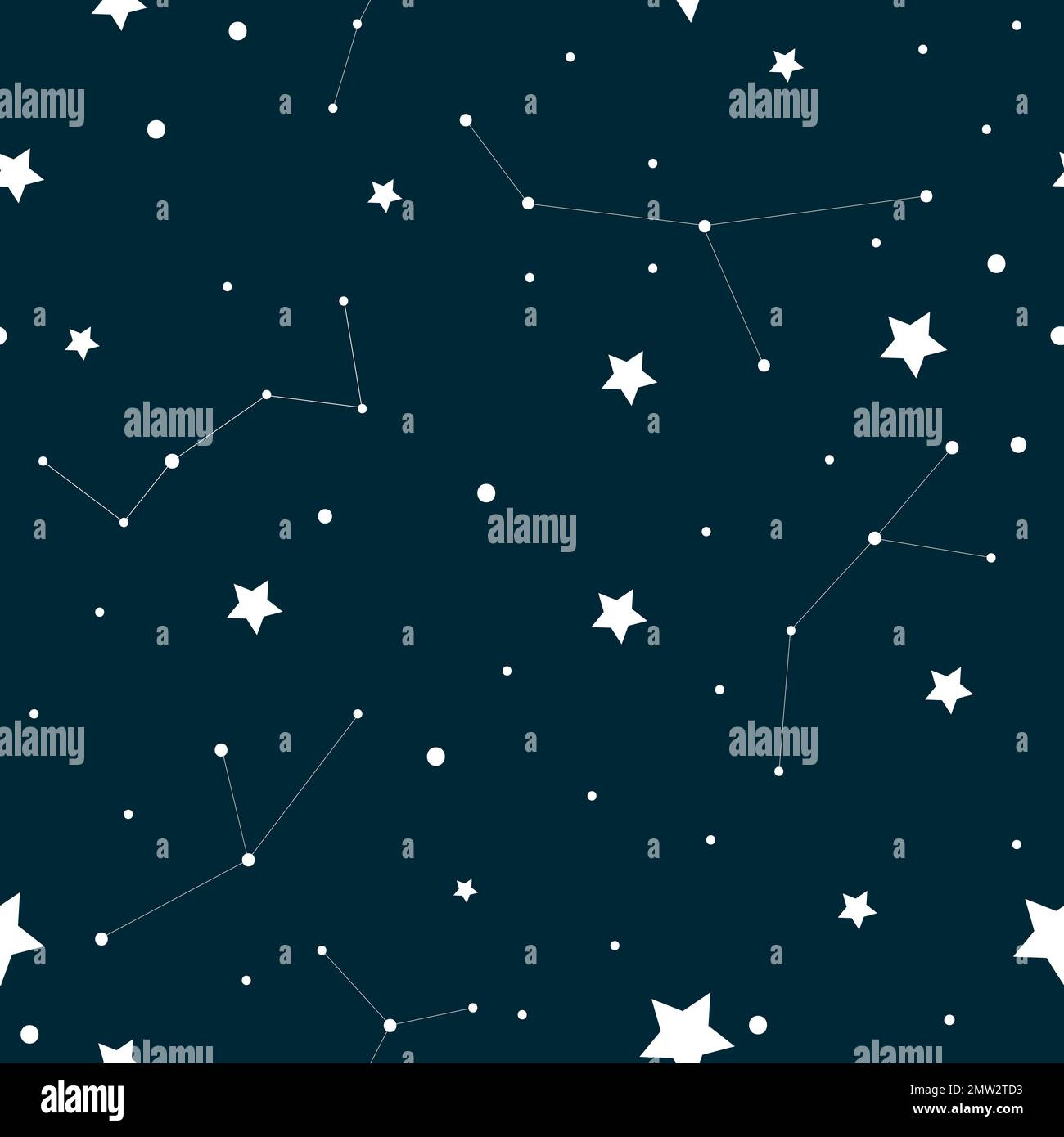 Vector seamless pattern with white stars and constellations. Black and ...