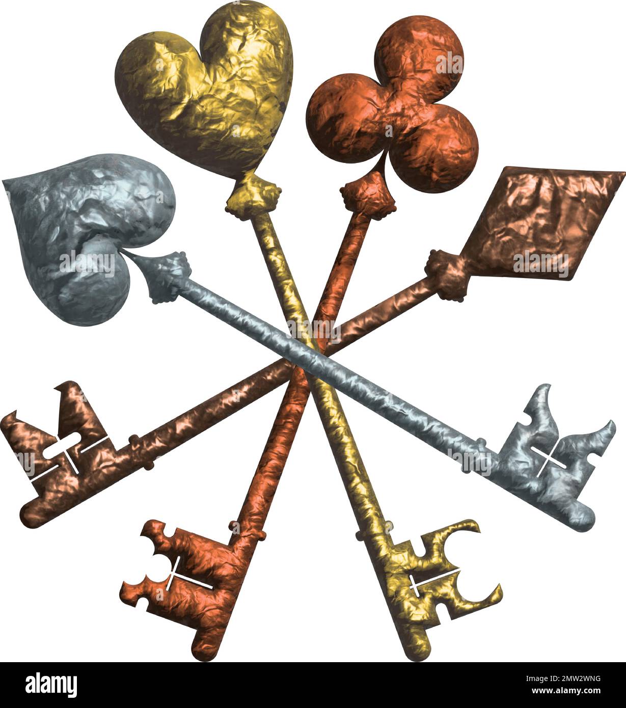 Keys head shaped as french cards suits - no background Stock Vector ...