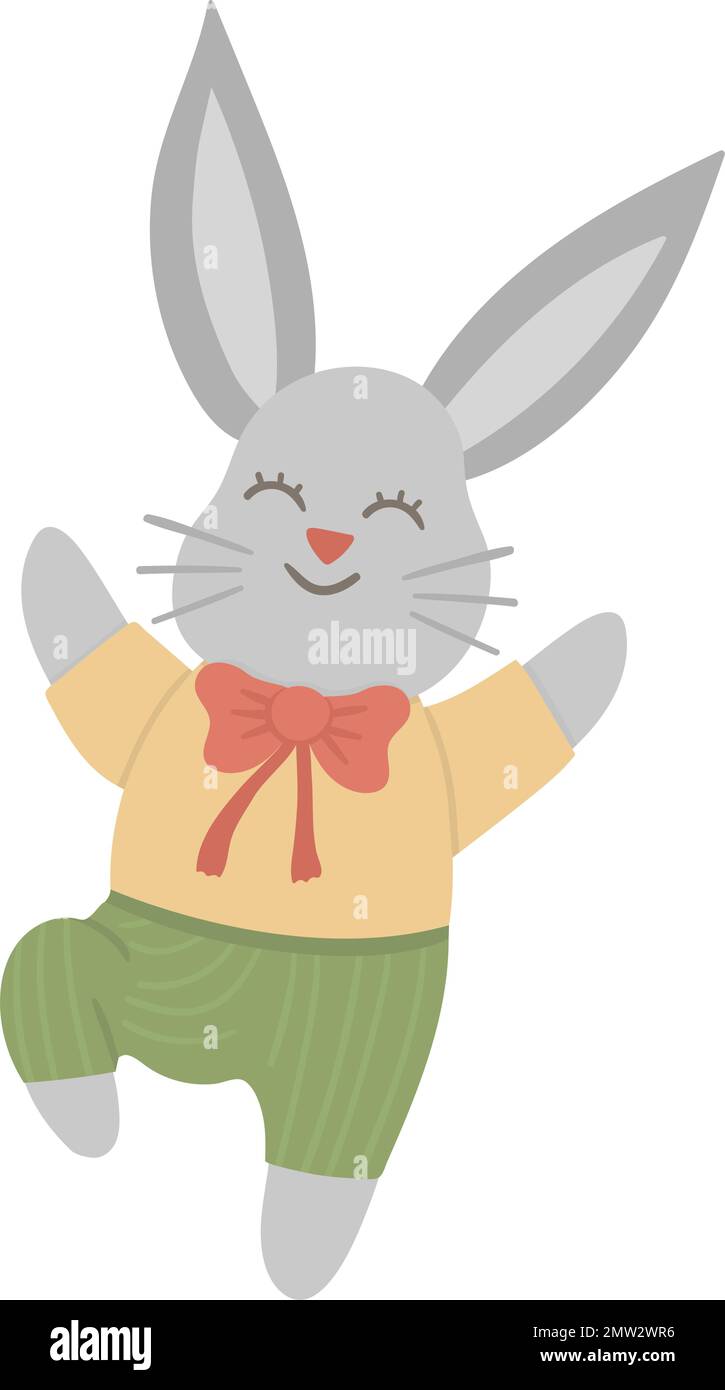 Vector illustration of cute bunny jumping with joy isolated on white ...