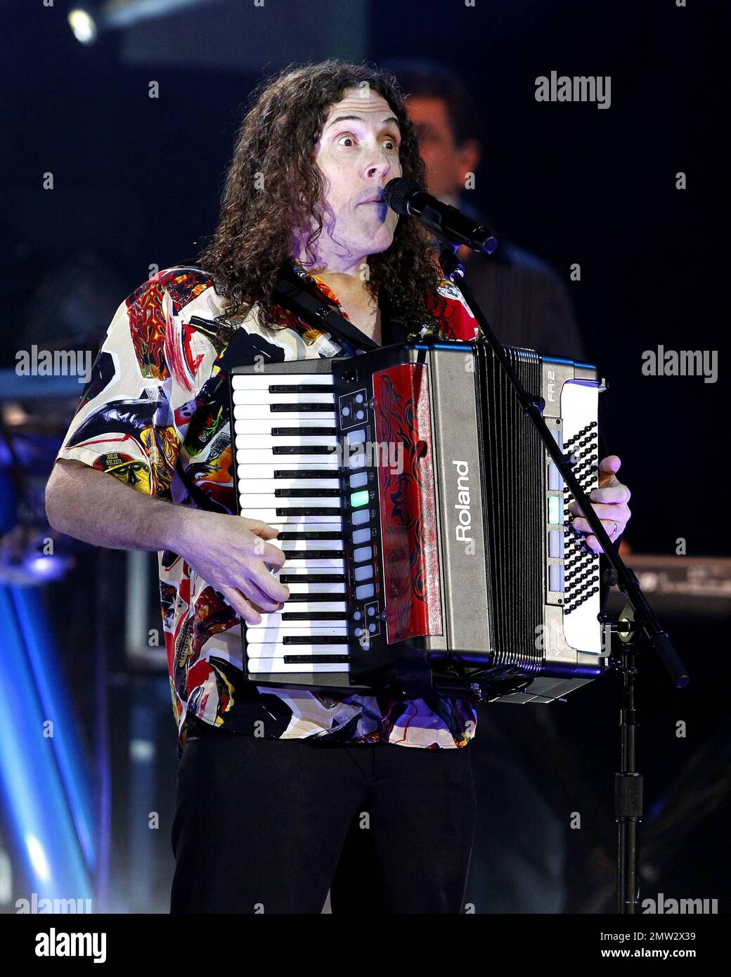 Legendary musical comic Weird Al Yankovic plays the accordion during a live performance at the ...