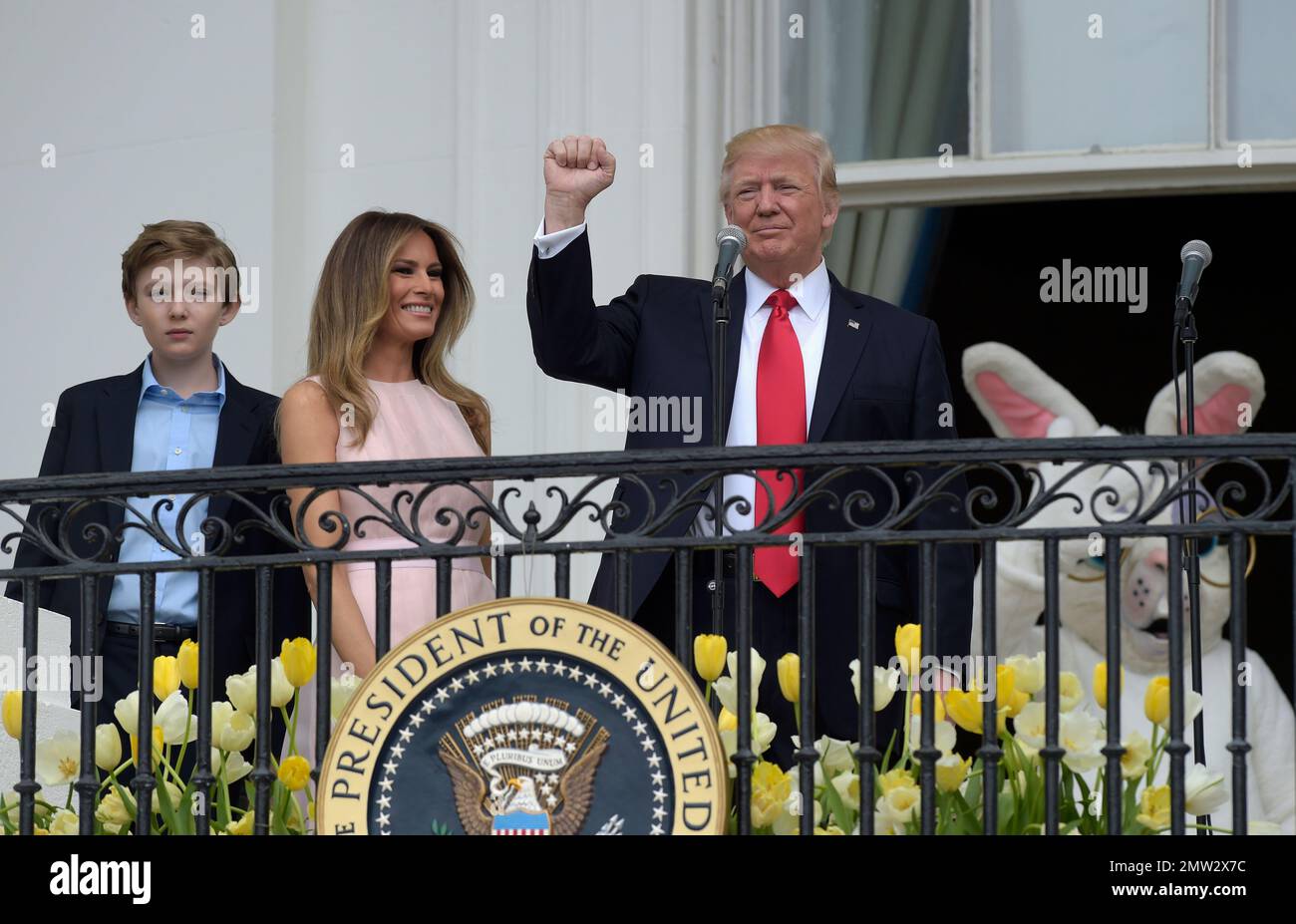 President Donald Trump, with first lady Melania Trump and their son ...