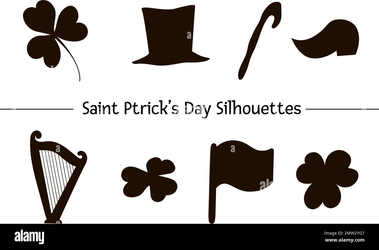 Vector set of St. Patrick’s Day silhouette symbols. National Irish ...