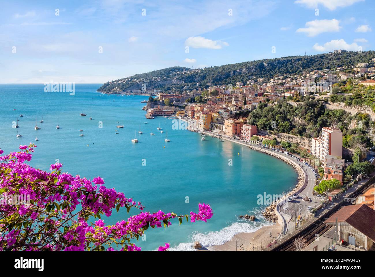 View of Villefranche-sur-Mer and the bay of Villefranche, Alpes ...