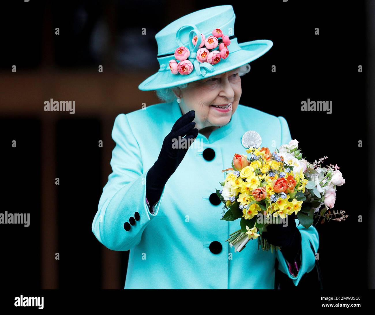 Britain's Queen Elizabeth leaves after attending the Easter Sunday ...
