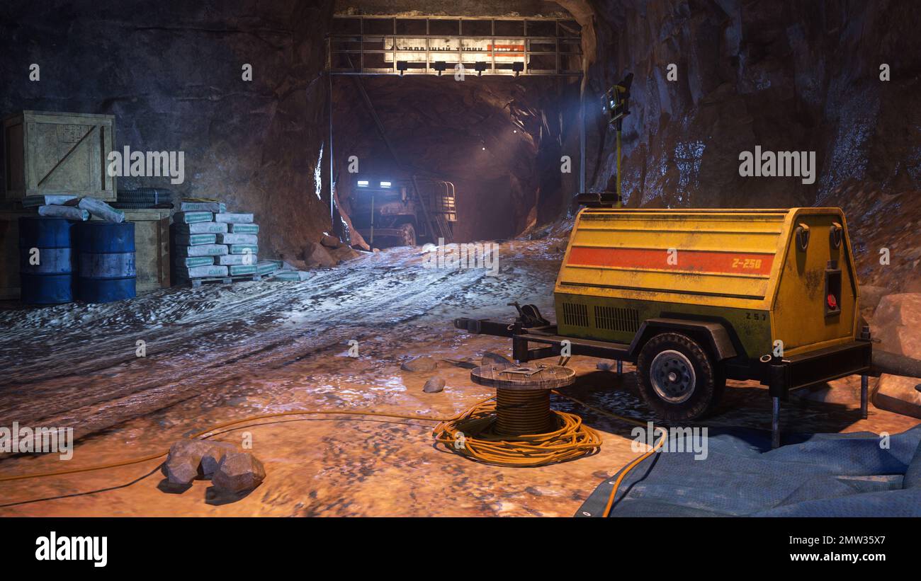 Post apocalyptic underground bunker, abandoned subway construction site ...