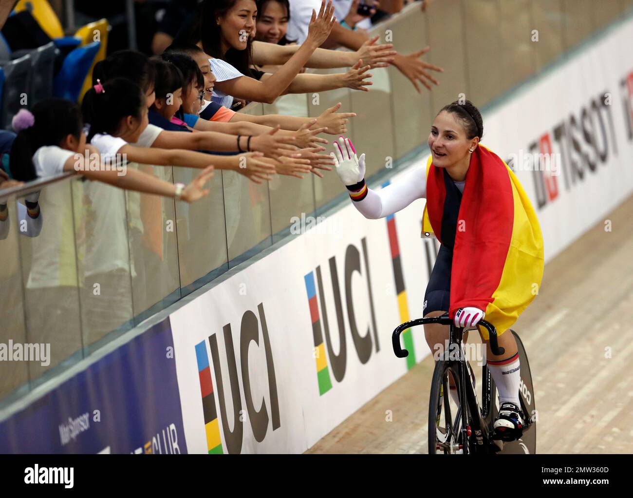 Germany's Kristina Vogel celebrates after winning the women's keirin ...