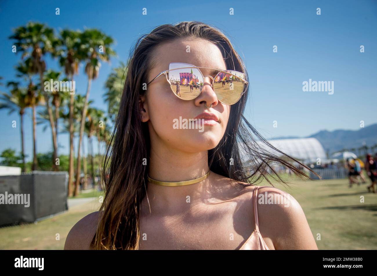 Festival goer Olivia Guerrieri poses at Coachella Music & Arts Festival ...