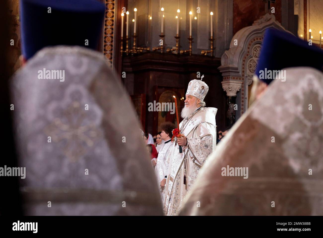 Russian Orthodox Patriarch Kirill conducts the Easter service in Christ ...