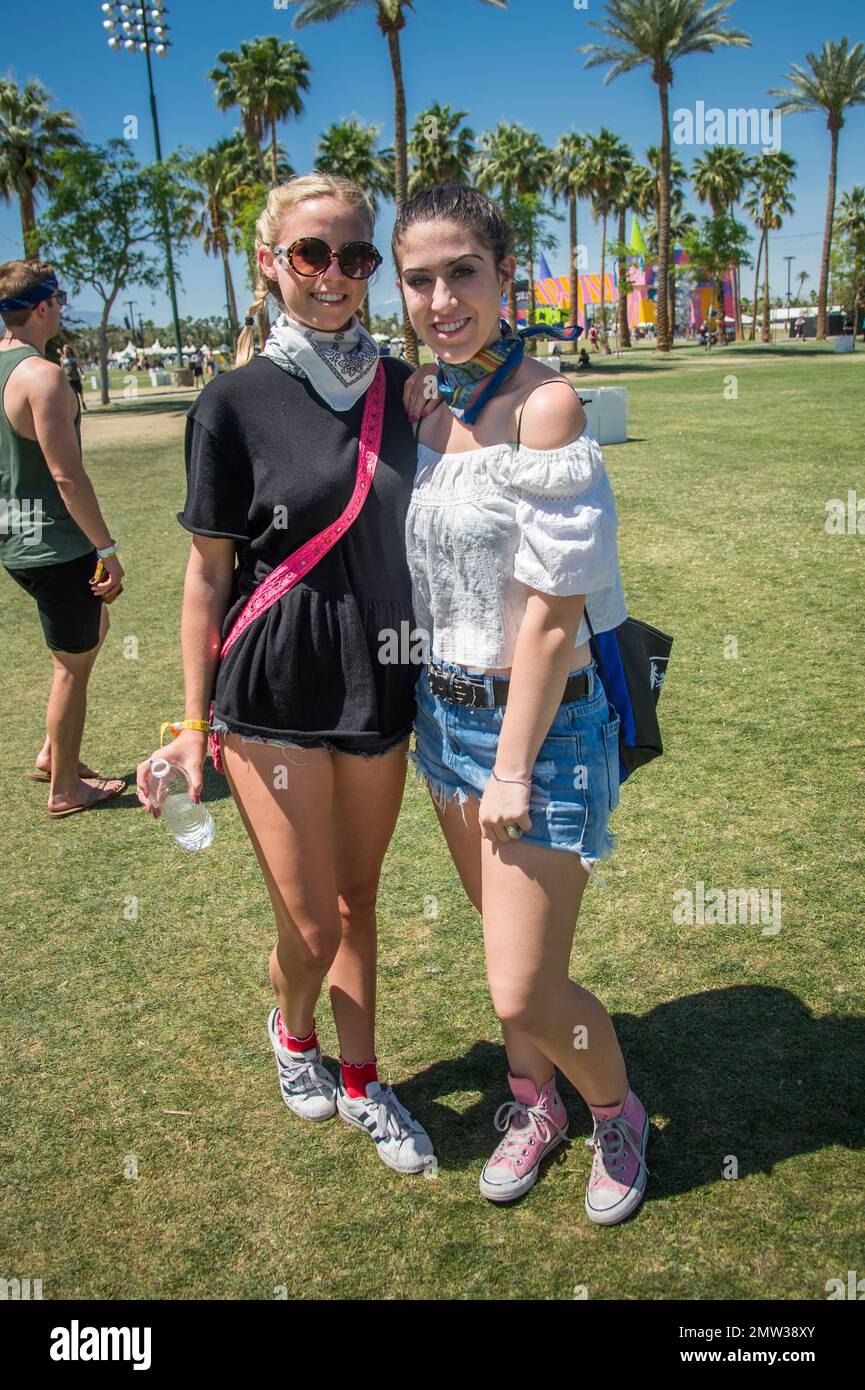 Festival goers Tehya Andersen, left, and Jordan Perlow pose at ...