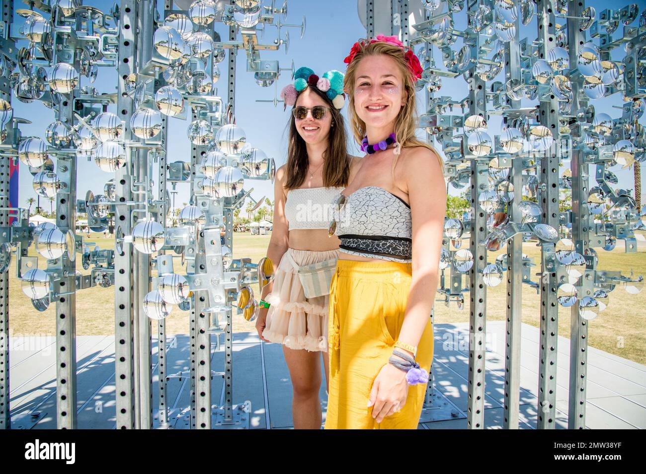 Festival goers Maisie Hoile, left, and Lucie Maguire seen at Coachella ...