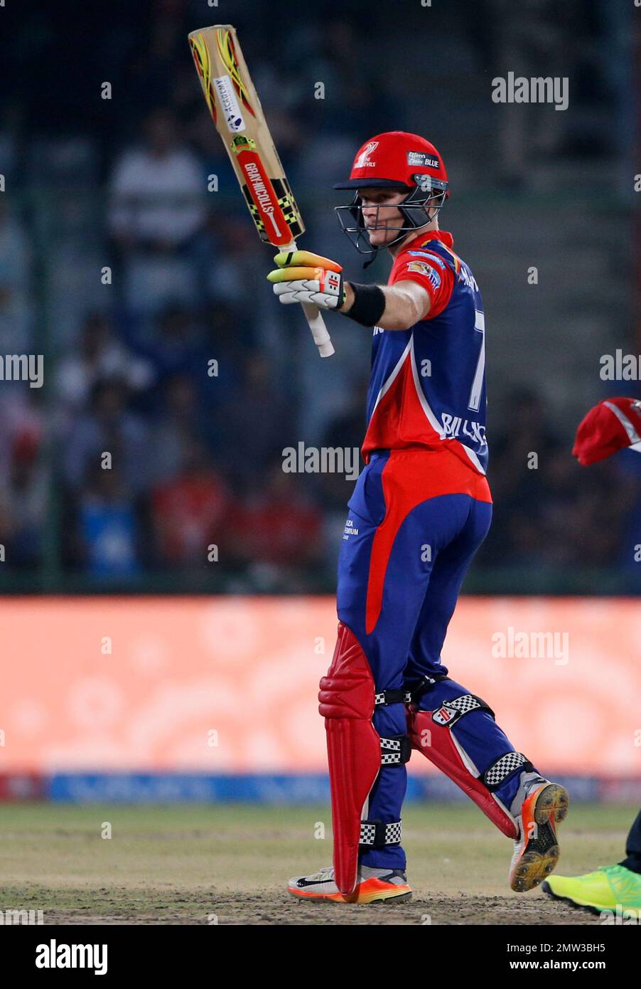Delhi Daredevils' cricketer Sam Billings raises his bat after scoring ...