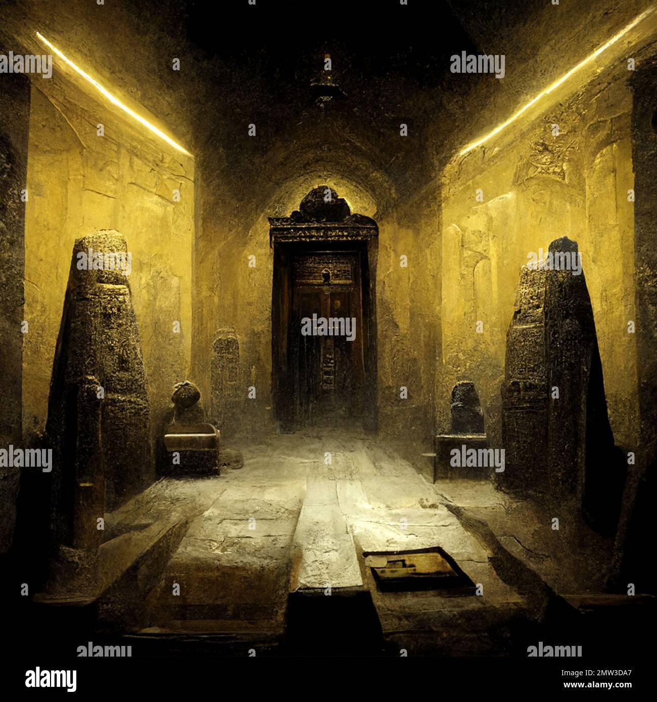 A digital illustration inside the Egyptian pyramids: illuminated stones ...