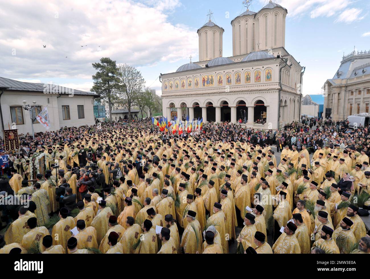 In this Saturday, April 8, 2017, picture Romanian Orthodox priests ...