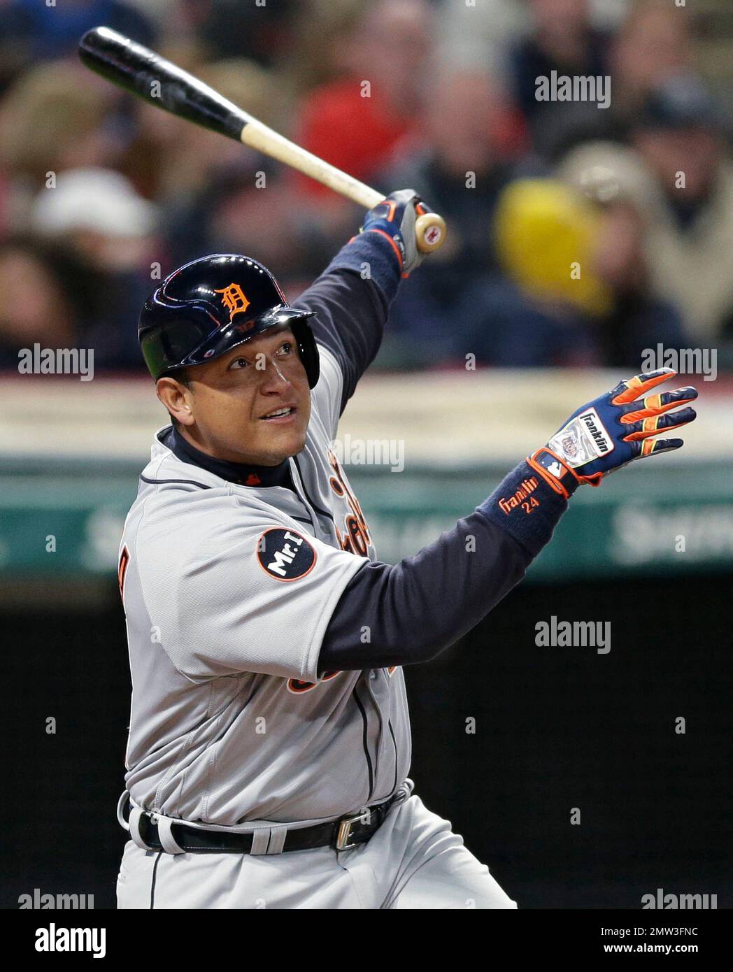 Detroit Tigers' Miguel Cabrera watches his three-run home run off ...