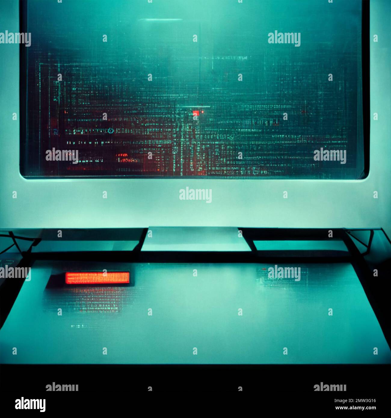 A digital illustration of the screen of a computer with codes reflected ...