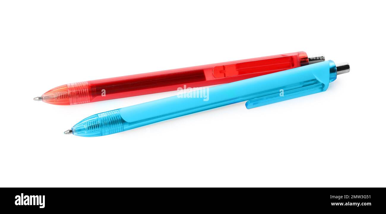 Red and blue retractable pens isolated on white Stock Photo - Alamy