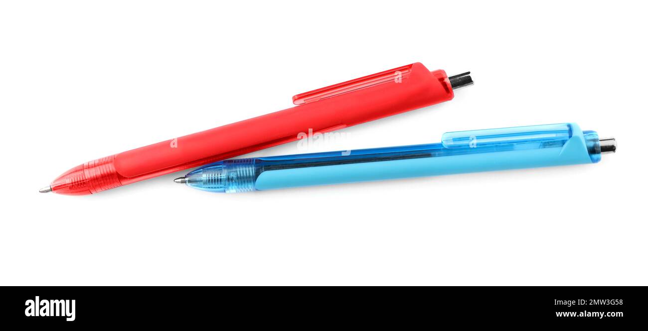 Red and blue retractable pens isolated on white, top view Stock Photo ...