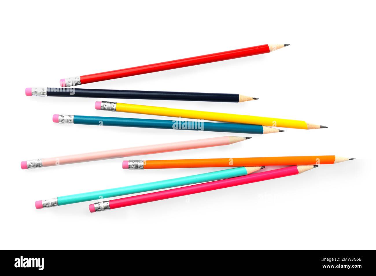 Set of colorful graphite pencils isolated on white, top view Stock ...