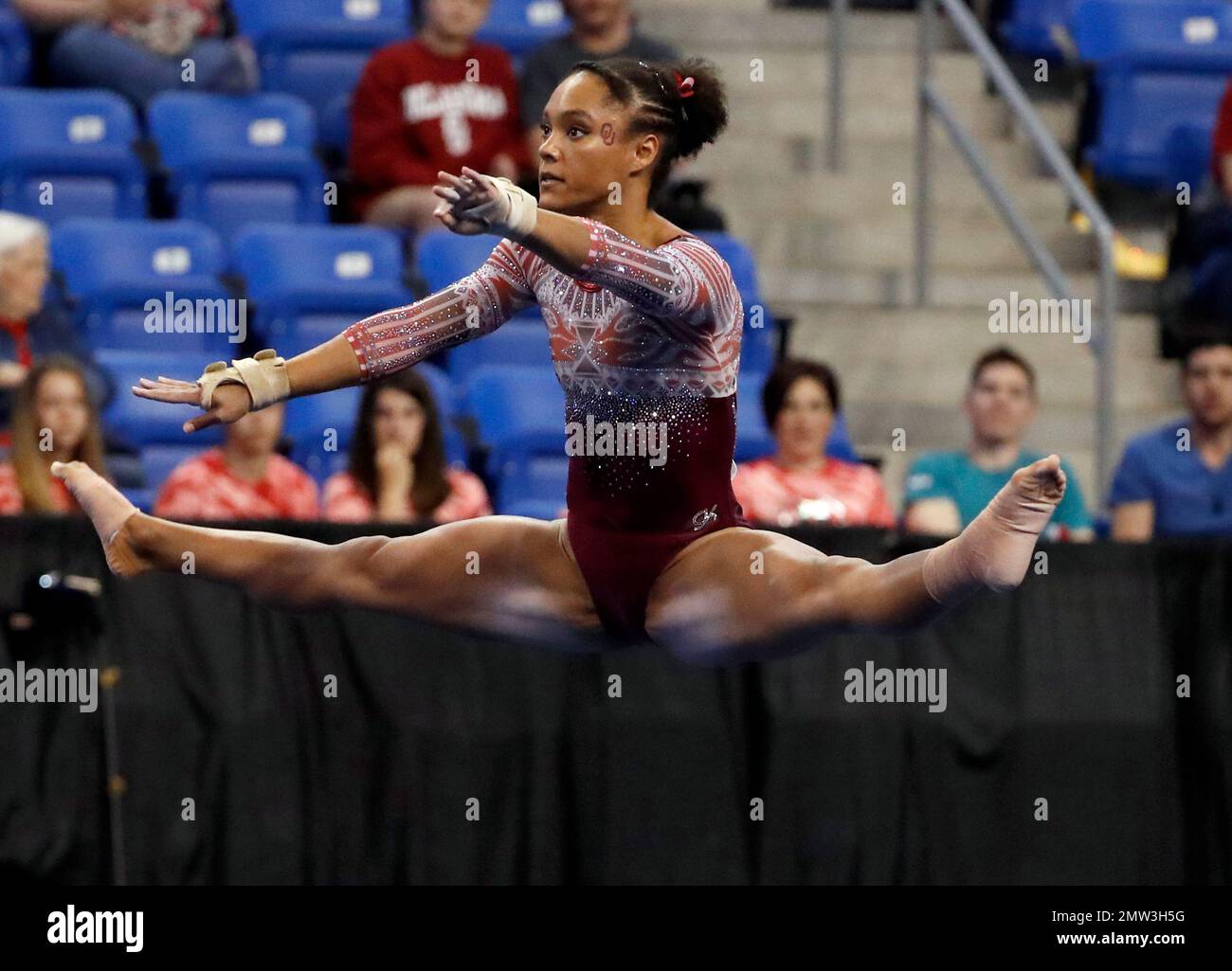 Oklahoma's AJ Jackson competes on the floor exercise during the NCAA ...