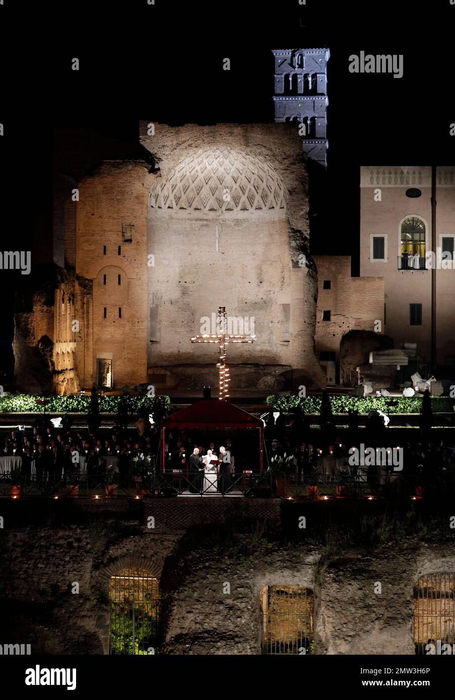 Pope Francis presides over the Via Crucis (Way of the Cross) torchlight ...