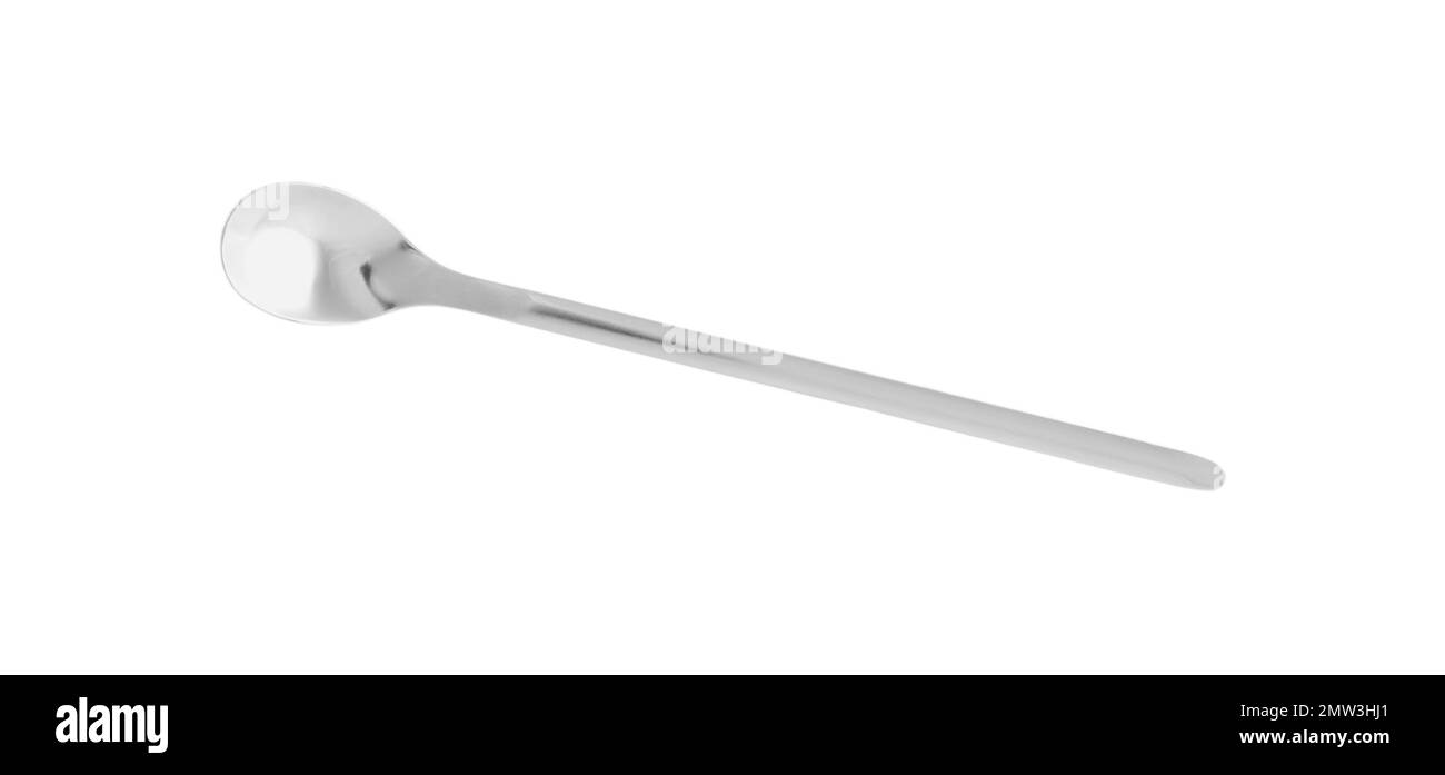 Clean silver spoon isolated on white, top view Stock Photo - Alamy