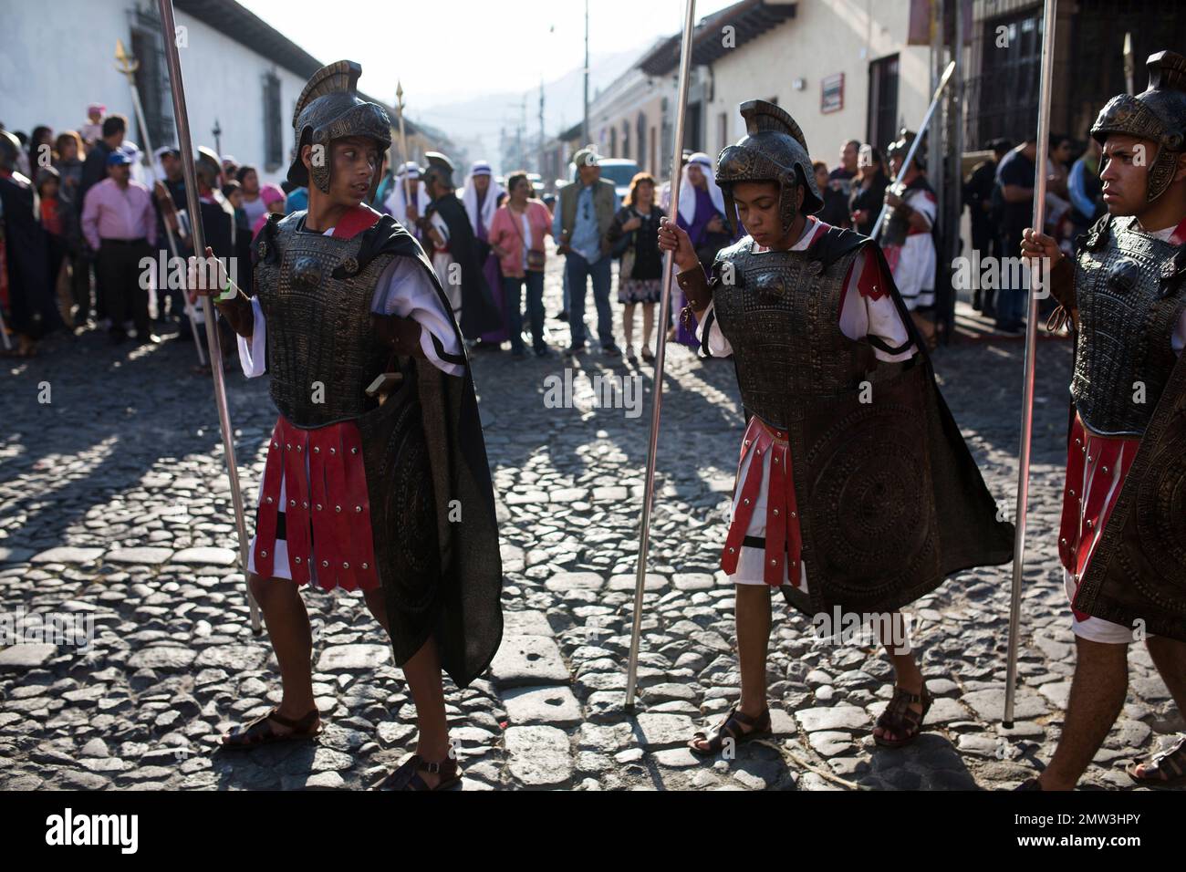 Youngsters dressed as a Roman soldiers take part in the Good Friday ...