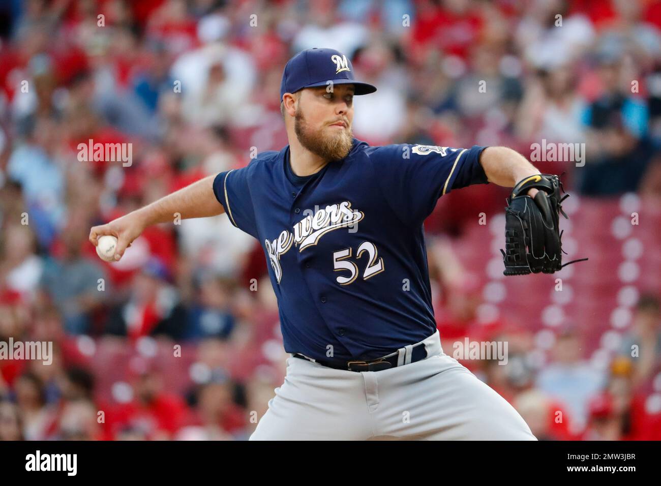 Milwaukee Brewers starting pitcher Jimmy Nelson throws in the first ...