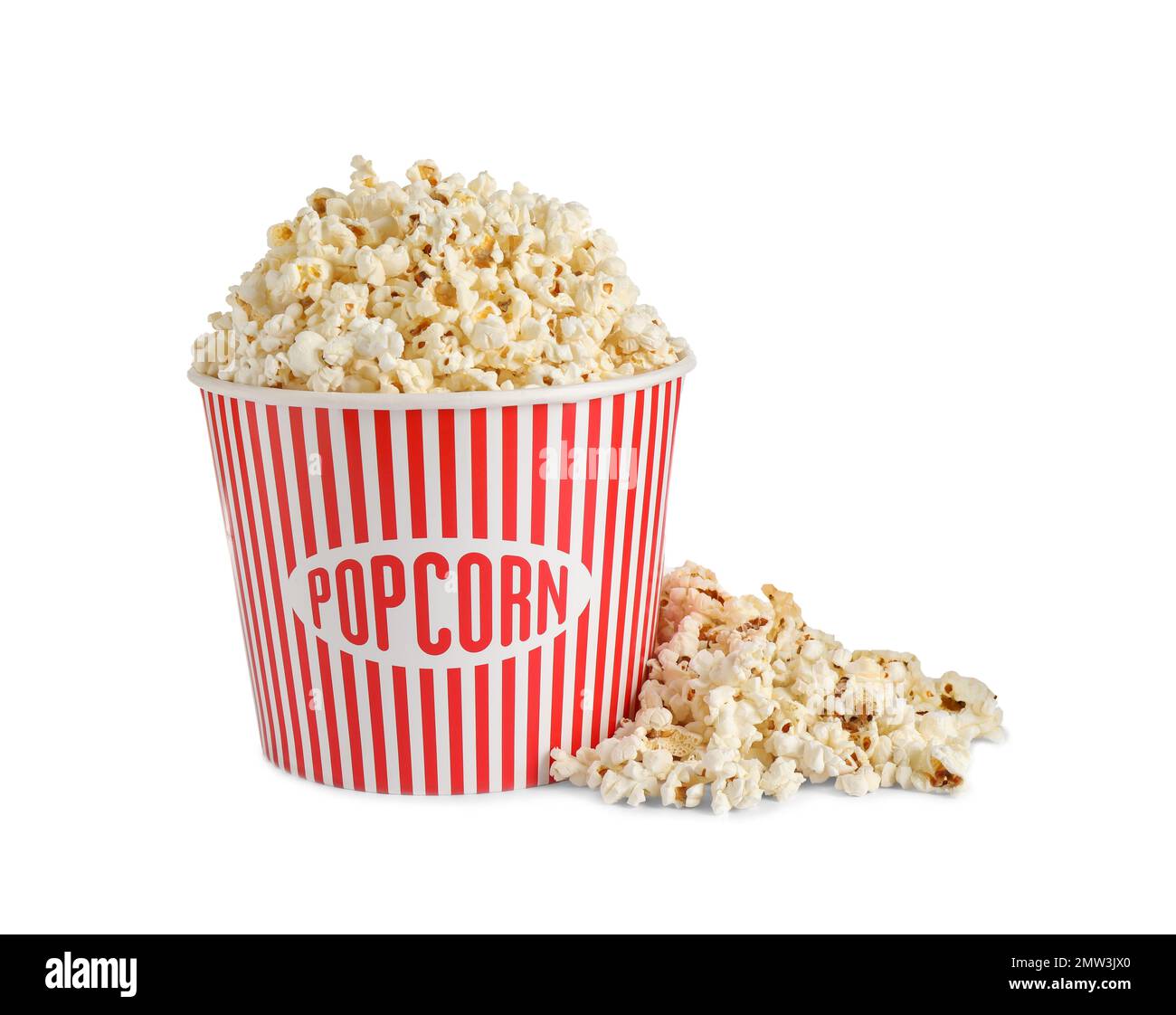 Delicious popcorn in paper bucket isolated on white Stock Photo - Alamy