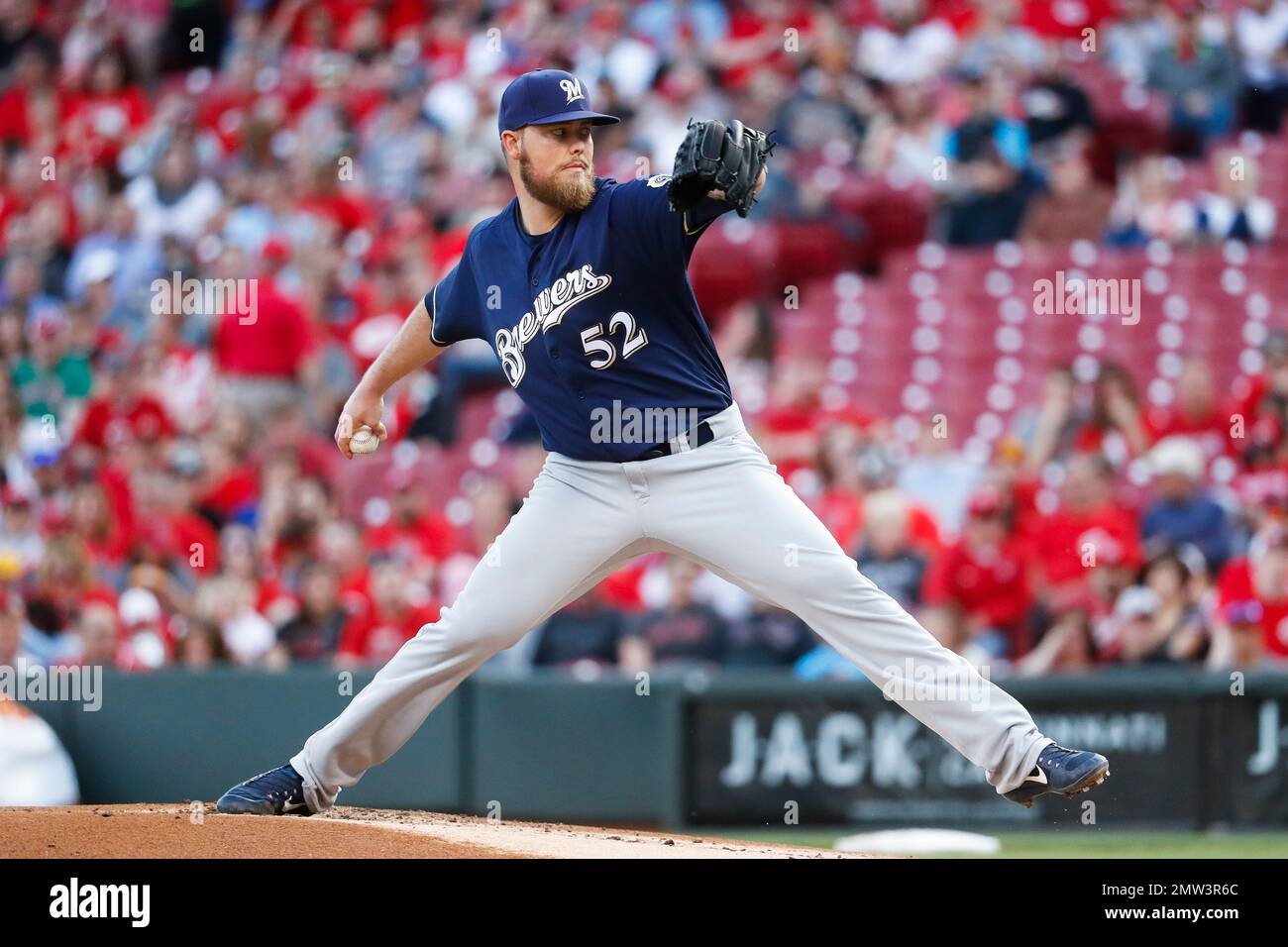 Milwaukee Brewers starting pitcher Jimmy Nelson throws in the first ...