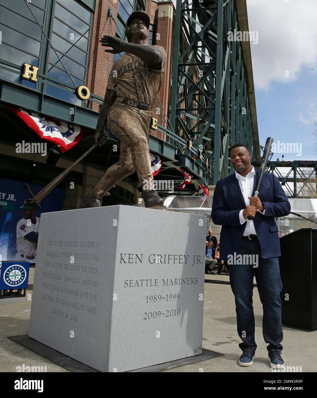 Seattle Mariners Hall of Famer Ken Griffey Jr. poses for a photo with a ...
