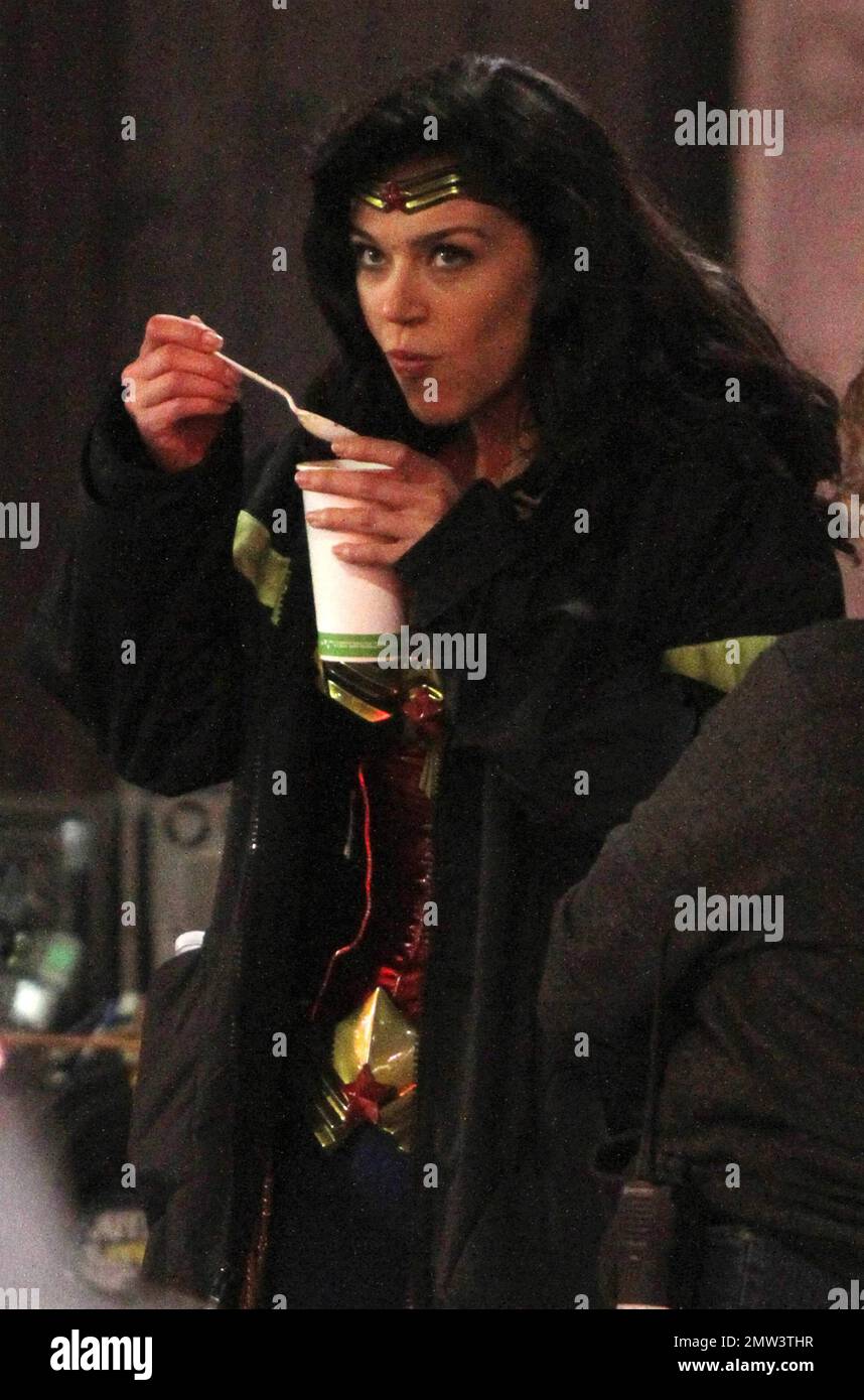 Adrianne Palicki gets down to work on the set of "Wonder Woman" filming ...