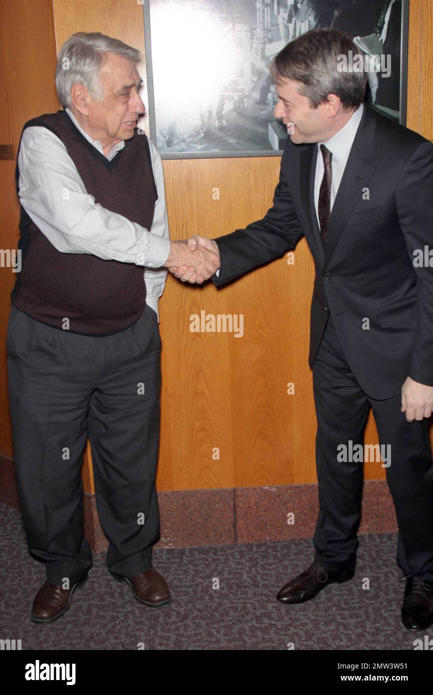 Philip Baker Hall and Matthew Broderick shake hands at the Premiere of ...
