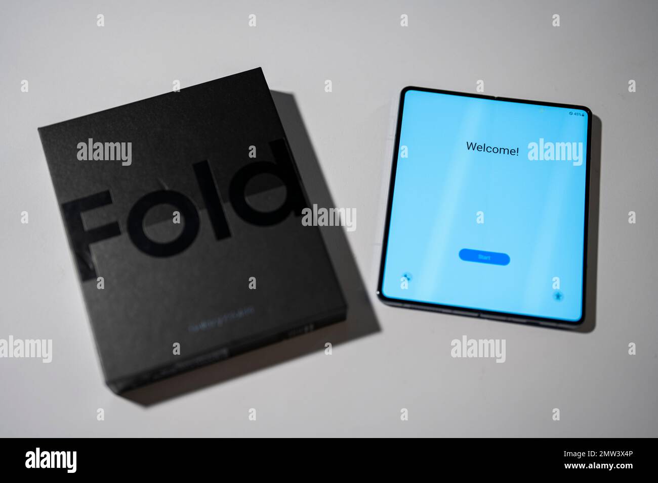 Brand new Samsung Galaxy Z Fold 4 in grey-green color. The device is in ...