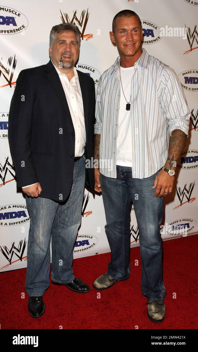 Actor Danny Roebuck (L) and WWE Superstar Randy Orton pose on the red ...