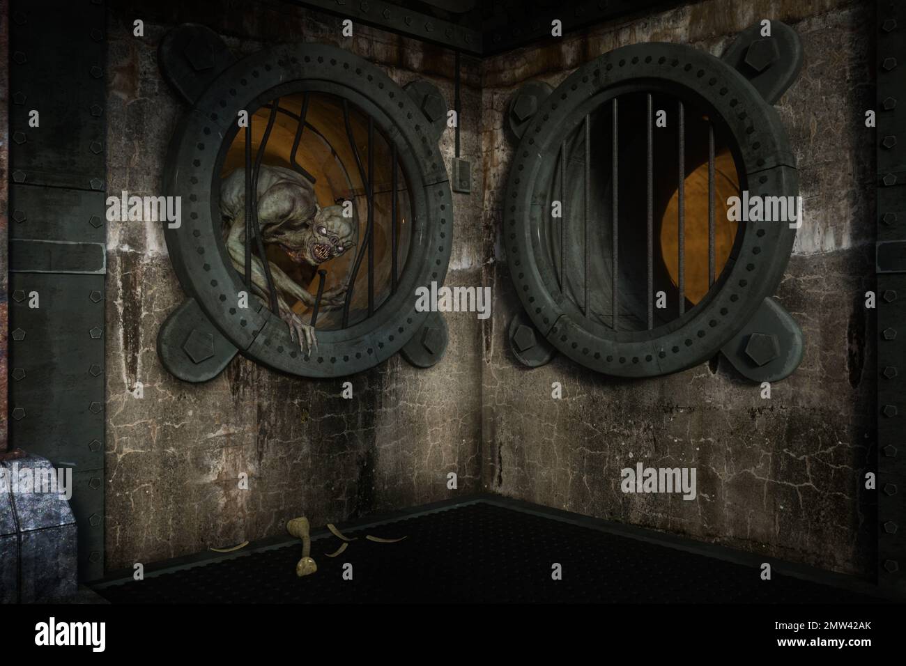 Scary boogeyman monster hiding in the pipes of an old sewer. Nightmare ...