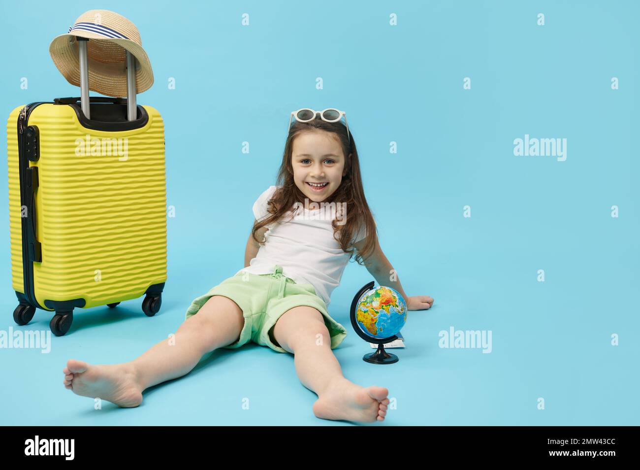 Smiling Caucasian adorable child traveler tourist adventurer, cute ...