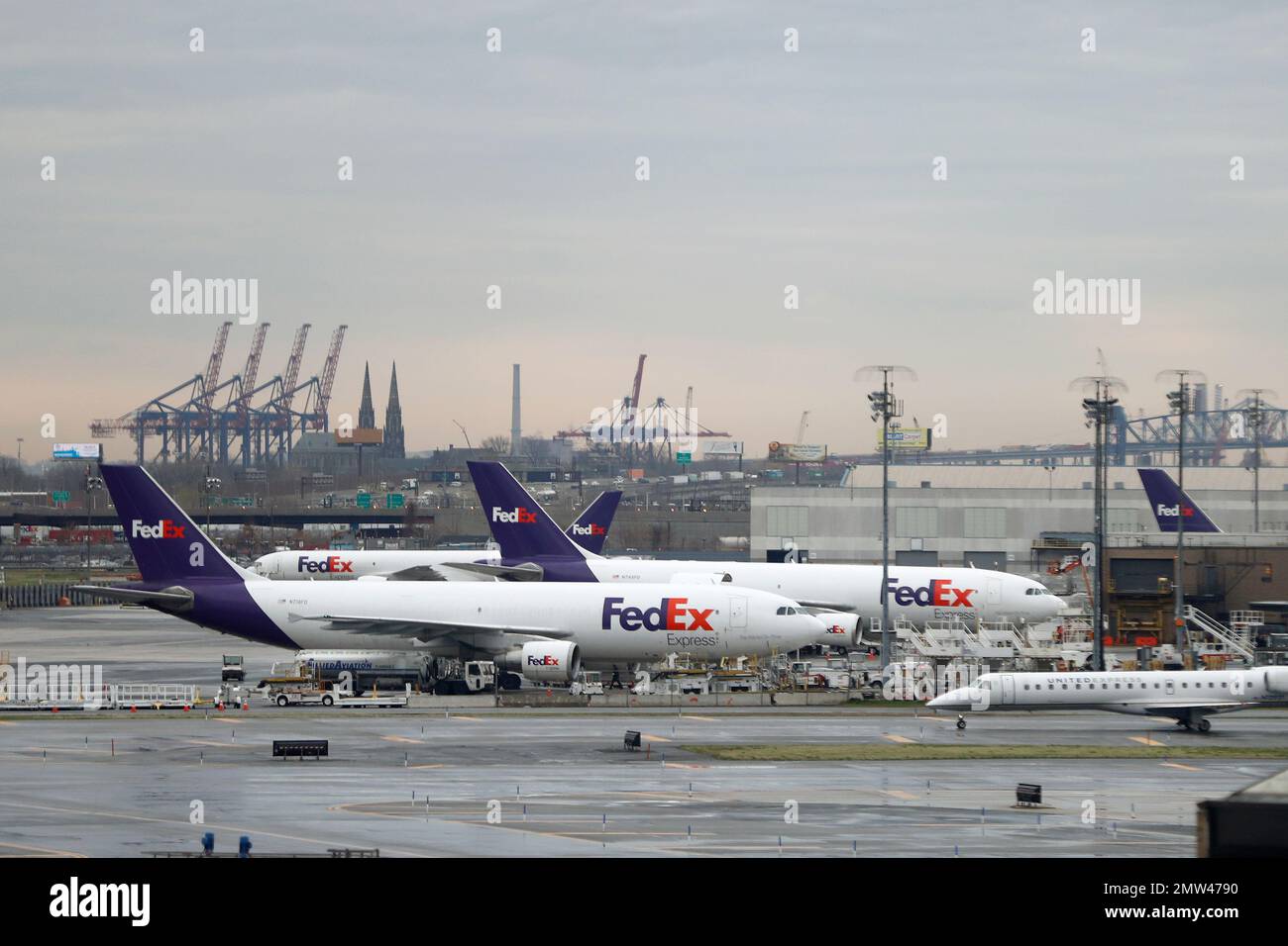 FedEx cargo planes are seen parked on at Newark Liberty International ...