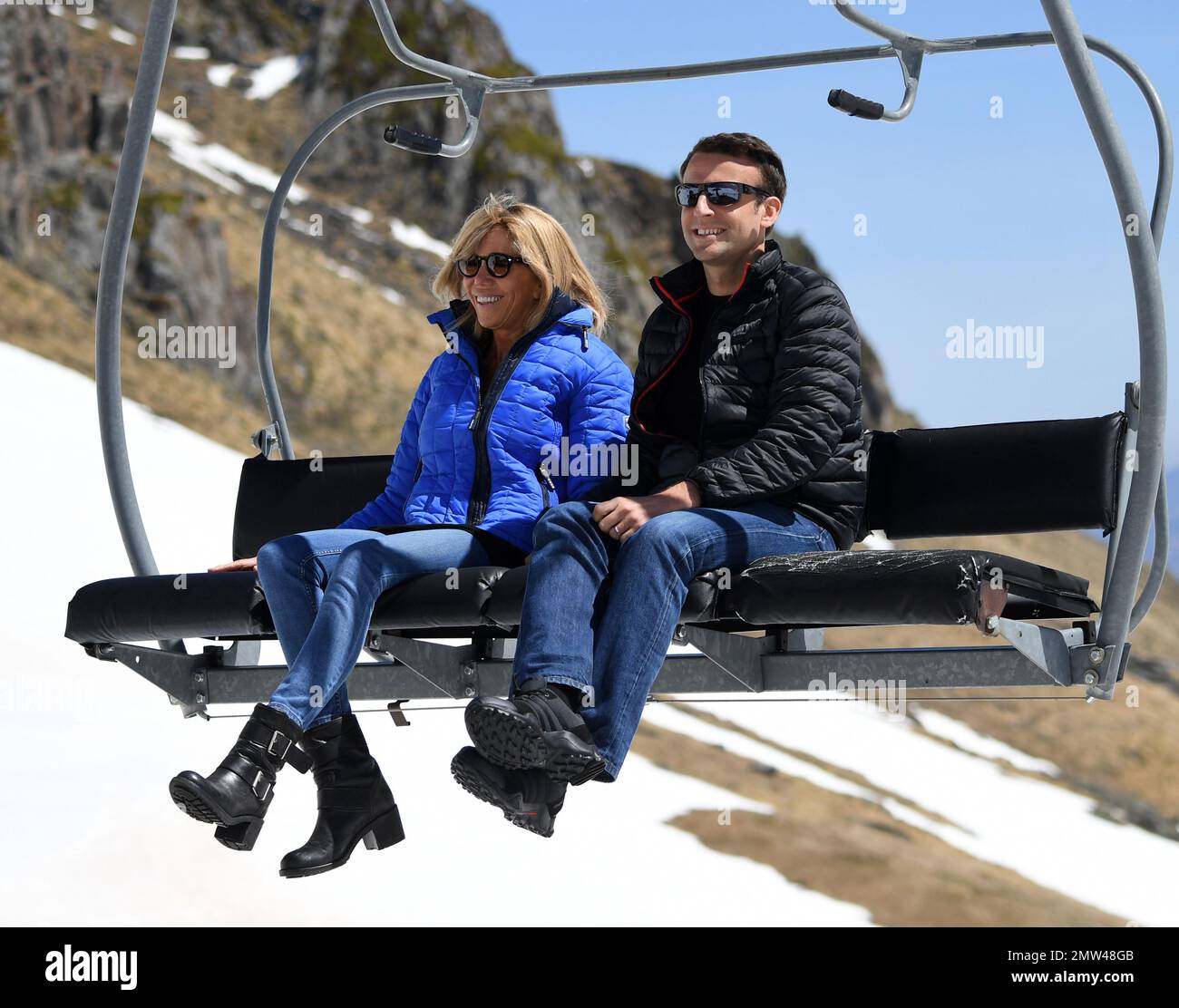 French centrist presidential election candidate Emmanuel Macron, right ...