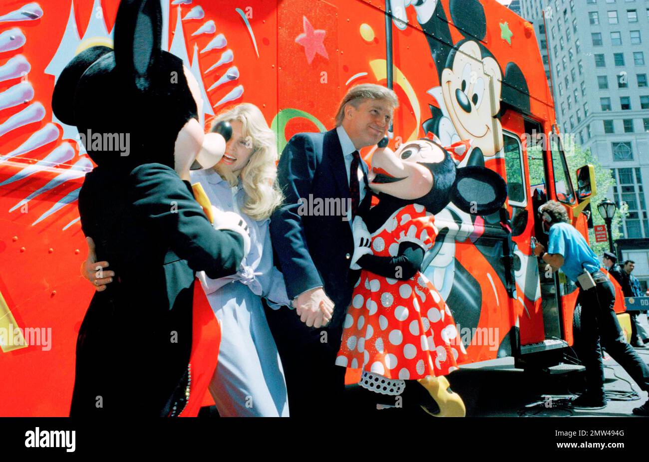 Real estate magnate Donald Trump and fiance Marla Maples greet Mickey ...