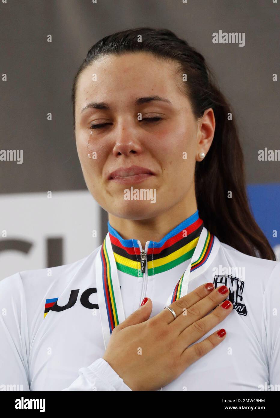 Italy's Rachele Barbieri celebrates on the podium after winning the ...