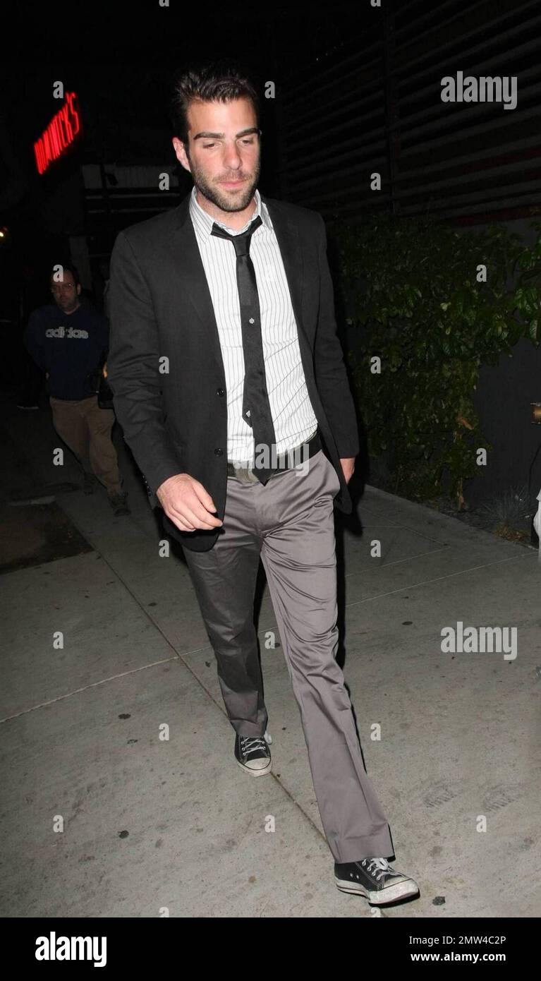 Zachary Quinto leaves the opening party for Signature LA Direct Magazine at Guys and Dolls. Los ...