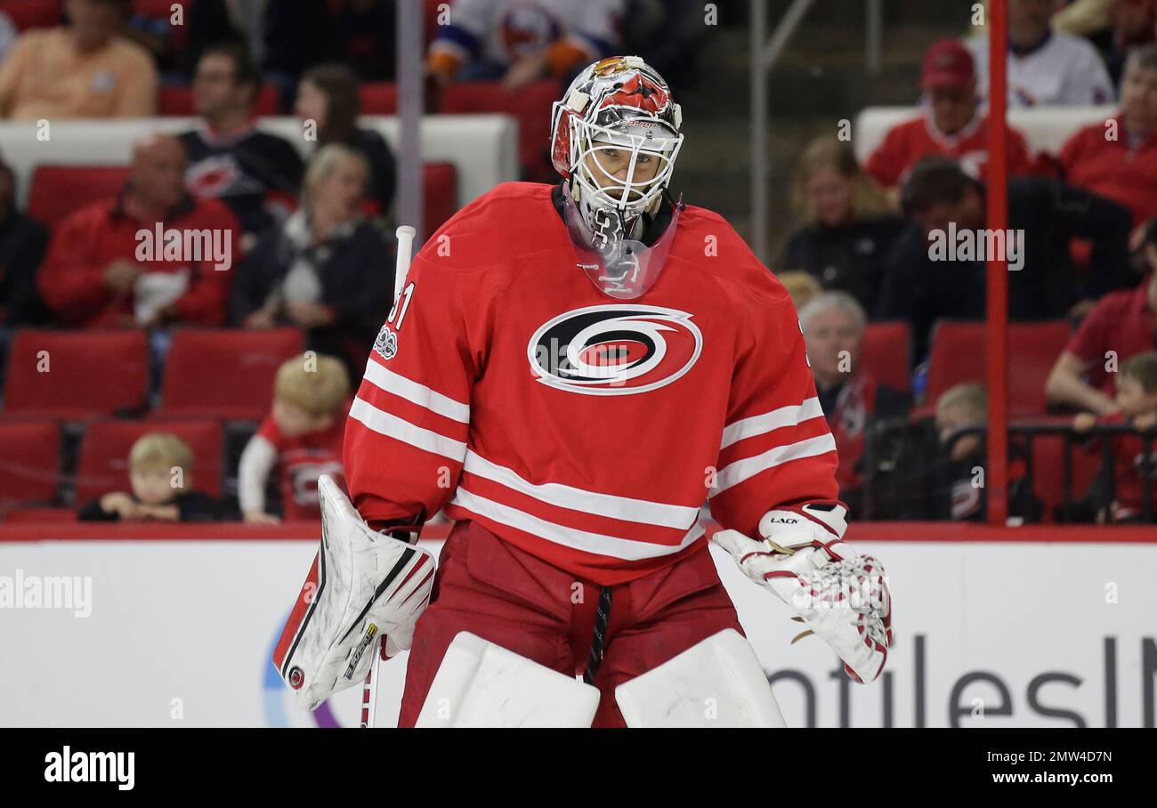 Carolina Hurricanes goalie Eddie Lack takes the ice during the first ...