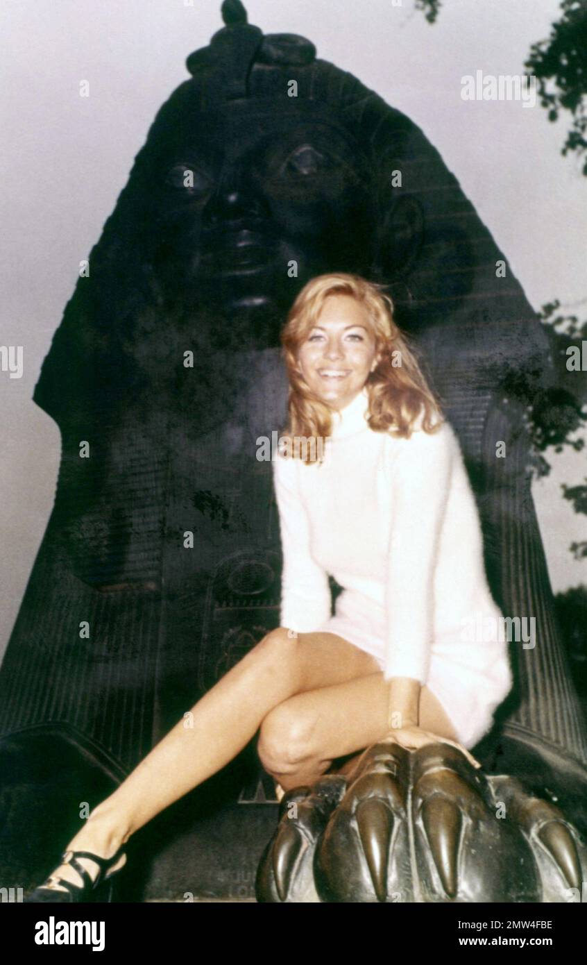 British actress Andrea Allan poses at the foot of Cleopatra's Needle ...