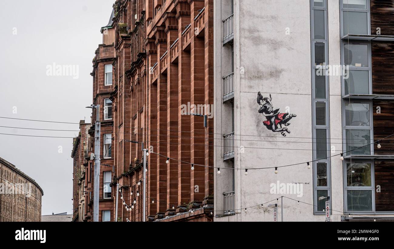 A panoramic view of a beautiful graffiti painting on the wall of the ...