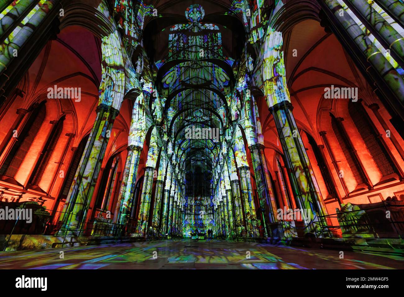 The interior of Salisbury cathedral illuminated for the annual display ...