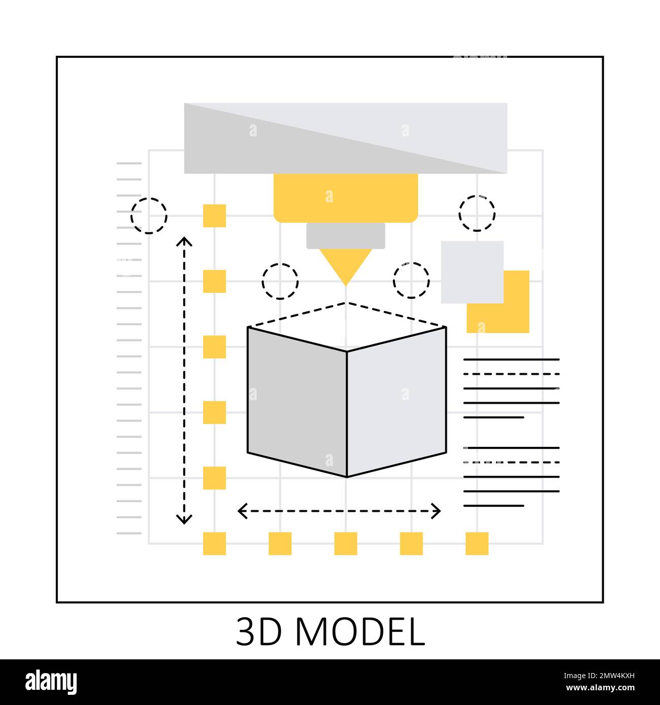 3d printing model. Web printing technology, prototype creating vector ...