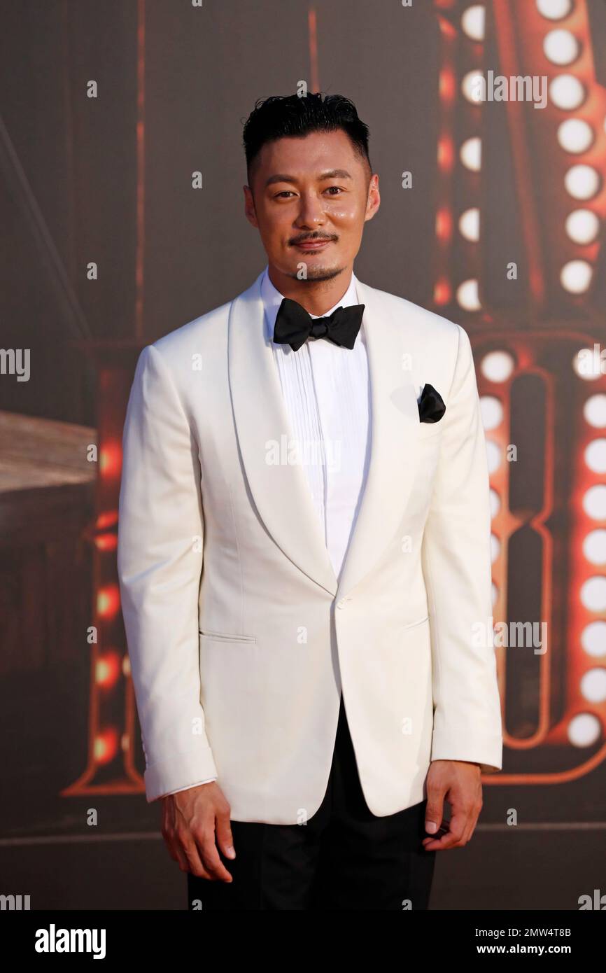 Hong Kong actor Shawn Yue poses on the red carpet of the Hong Kong Film Awards in Hong Kong ...